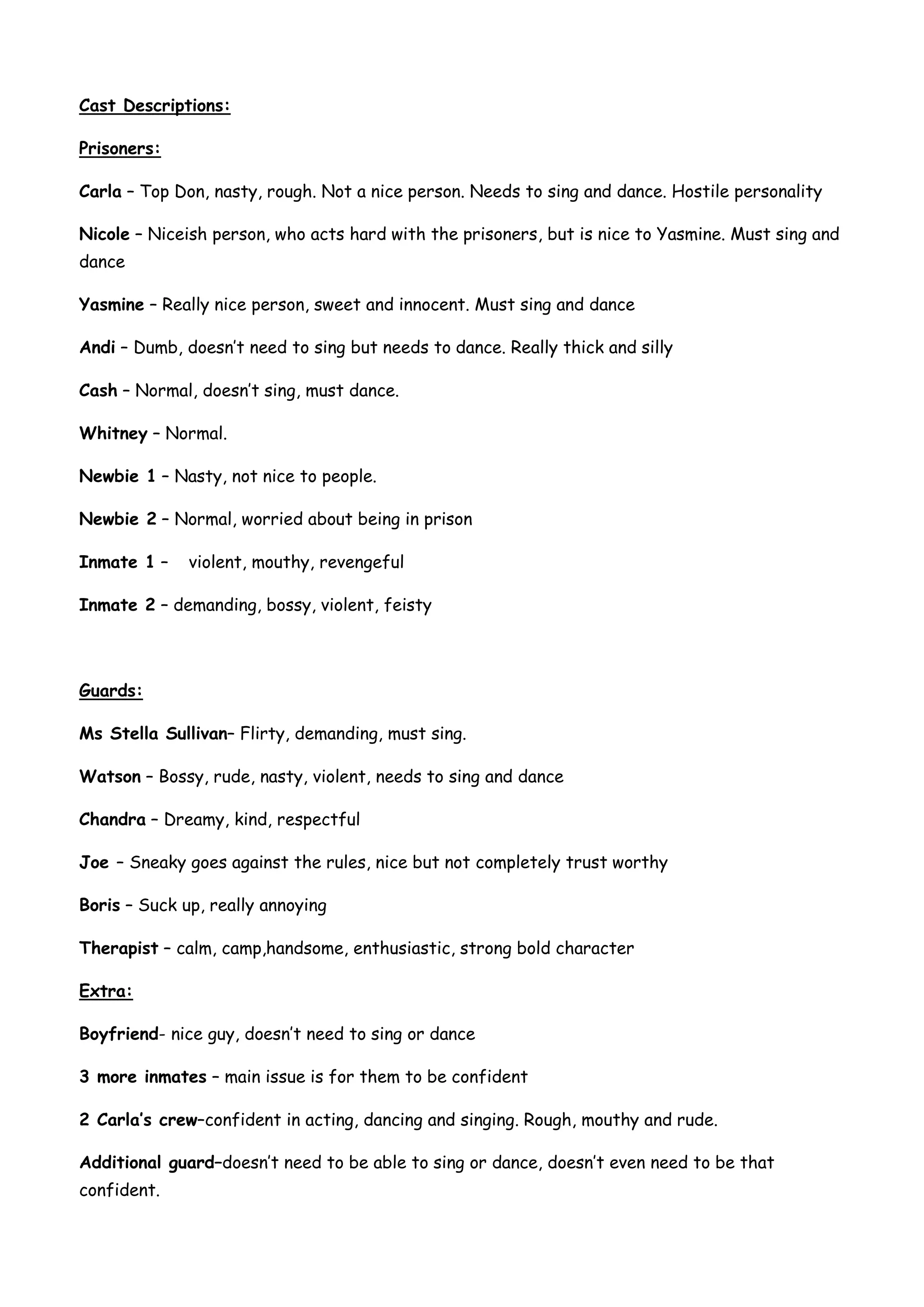 Cast Descriptions | DOCX
