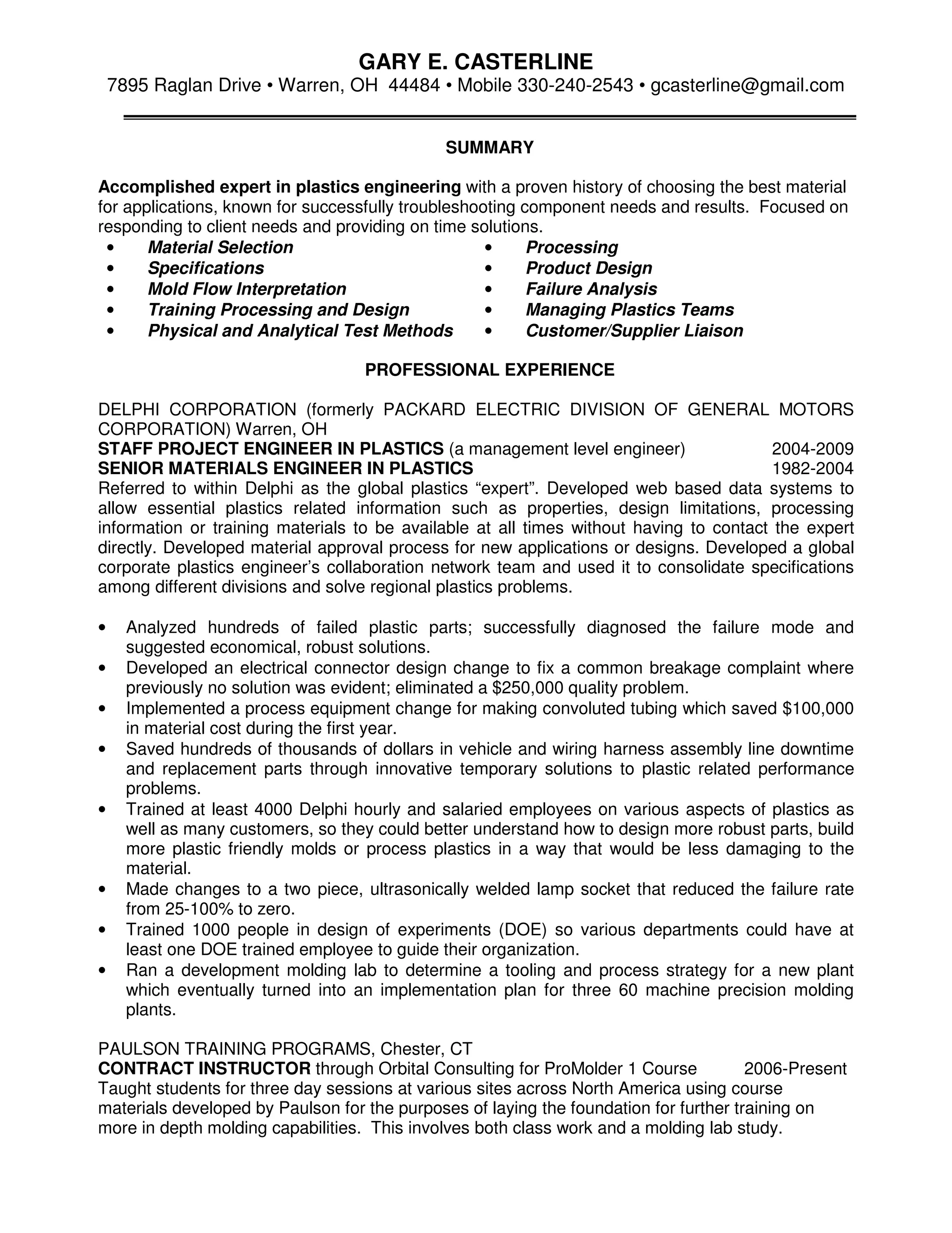 Casterline Gary E Resume | PDF