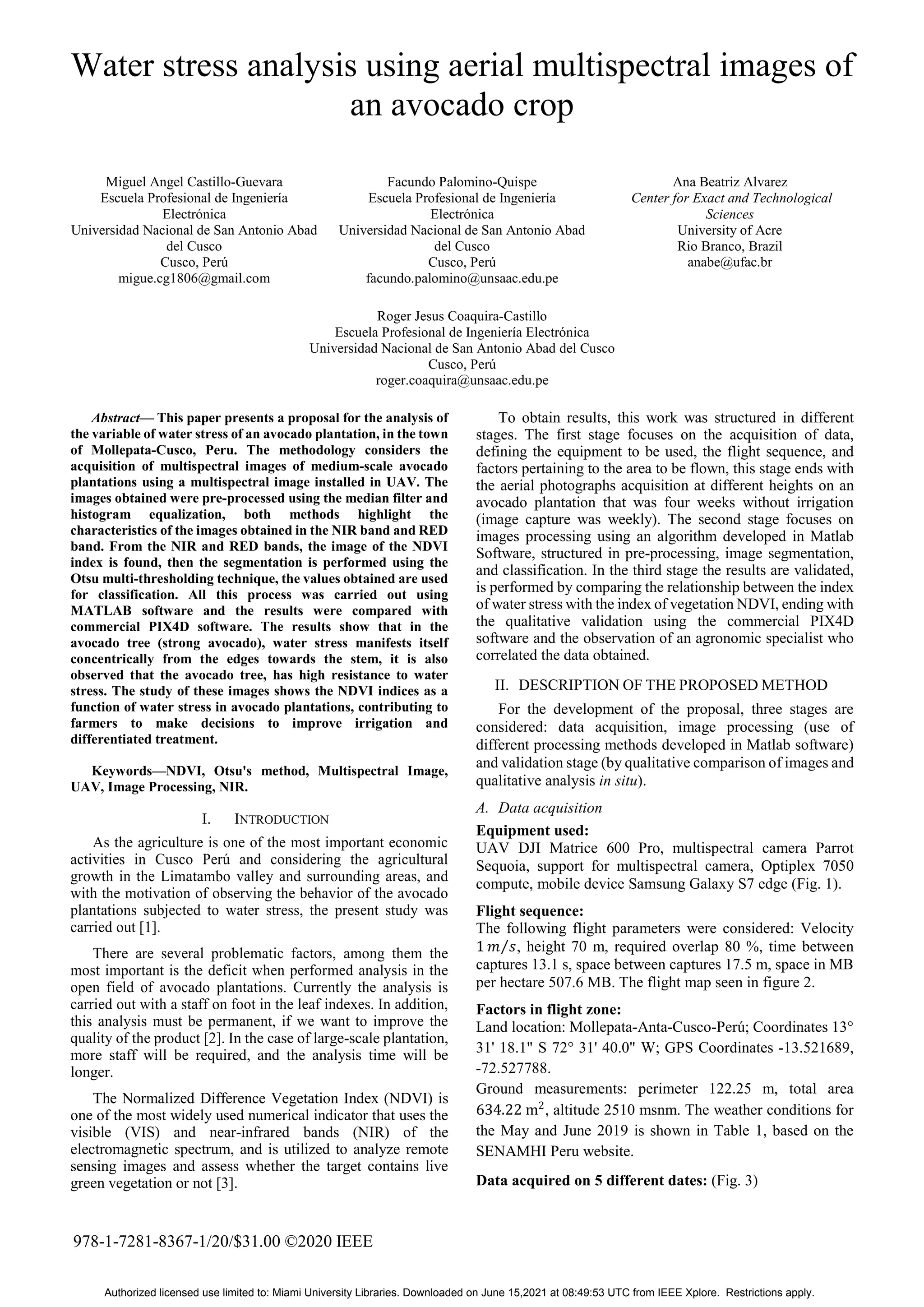 Water strees analysis using aerial multi espectral imagines of an ...