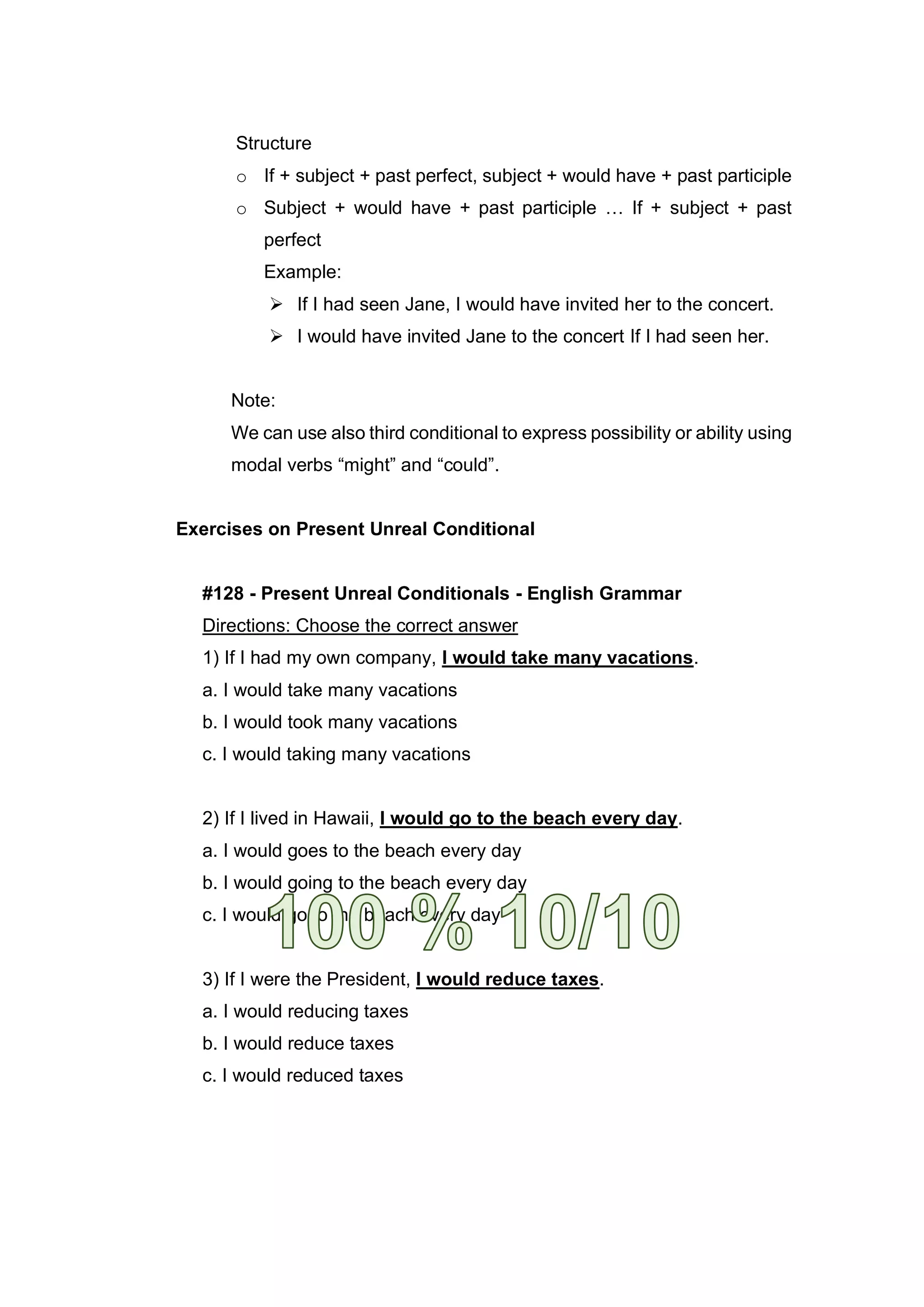 PRESENT UNREAL CONDITIONAL | PDF