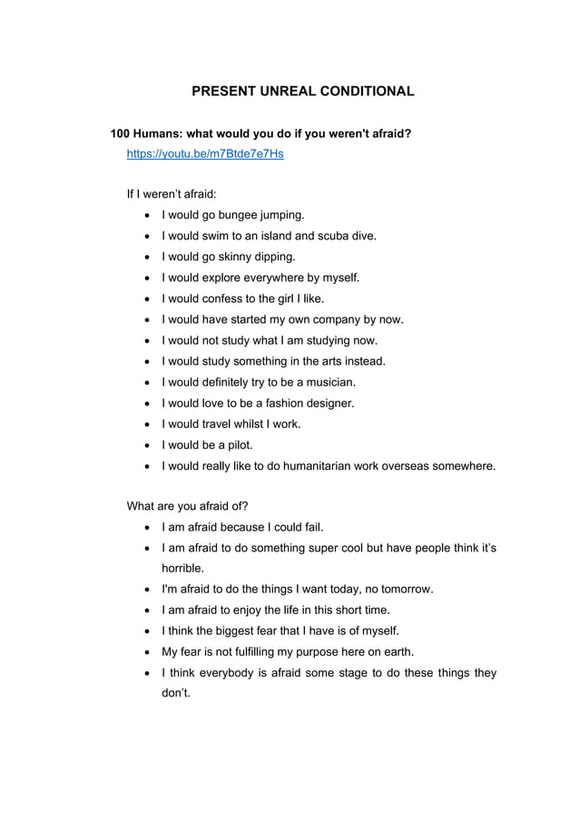 PRESENT UNREAL CONDITIONAL | PDF