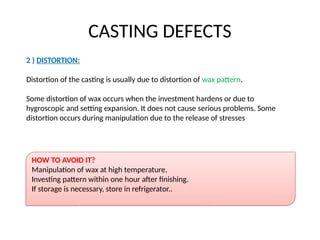 CASTING DEFECTS in Prosthodontics Dr. Sanket | PPTX