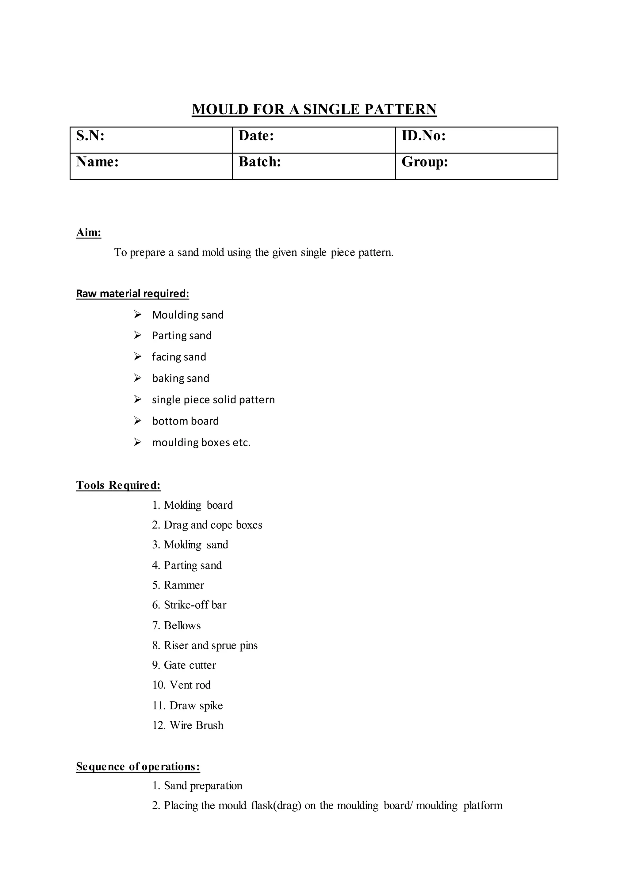 Casting lab manual | DOCX