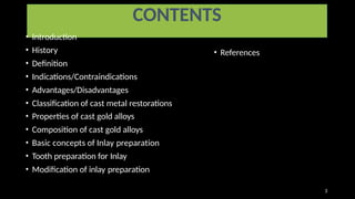 cast metal restorations ( inlay & onlay )in dentistry | PPTX