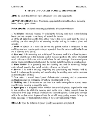 Casting,welding and metal forming lab manual | PDF