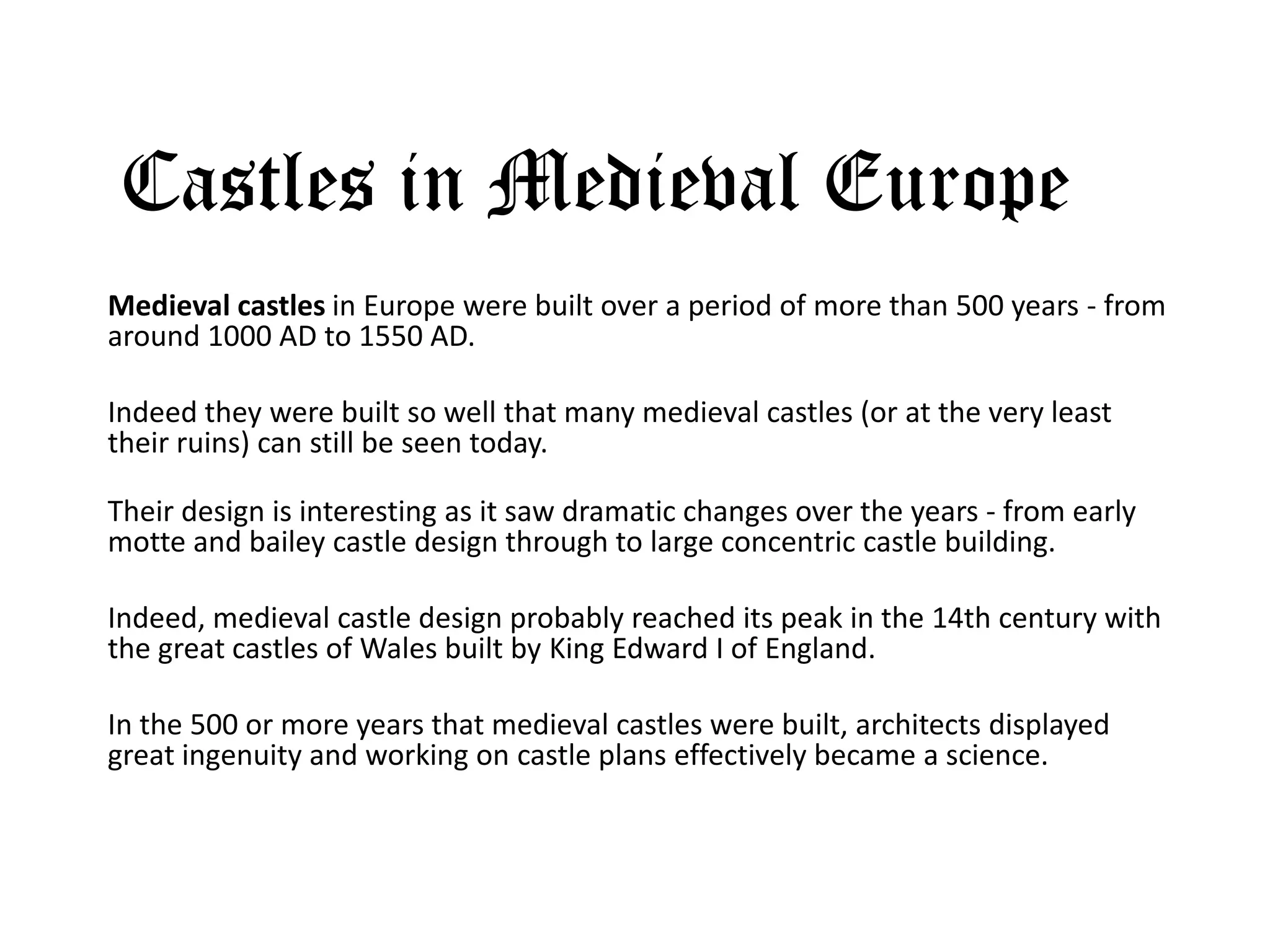 Castles in medieval europe Features and adaptations over time | PPTX