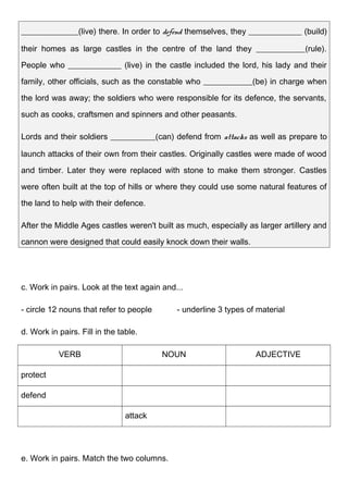 Castles reading comprehension and vocabulary | DOC