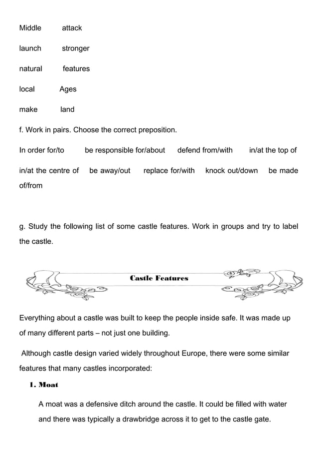 Castles reading comprehension and vocabulary | PDF