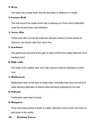 Castles reading comprehension and vocabulary | DOC