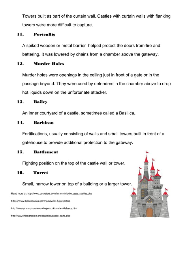 Castles reading comprehension and vocabulary | DOC