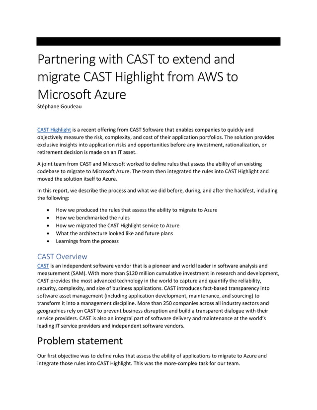 Cloud Readiness : CAST & Microsoft Azure Partnership Overview | PDF