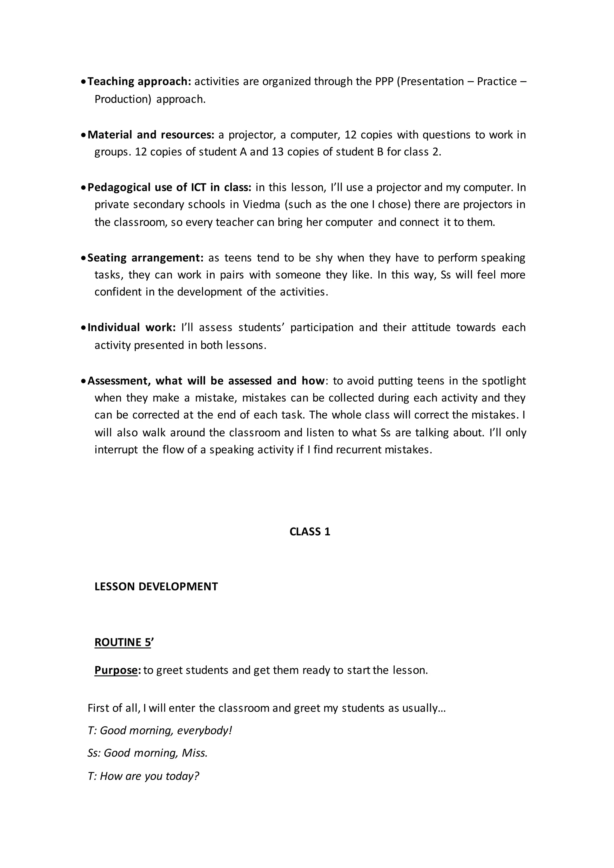 Mock lesson plans - Secondary level | DOC