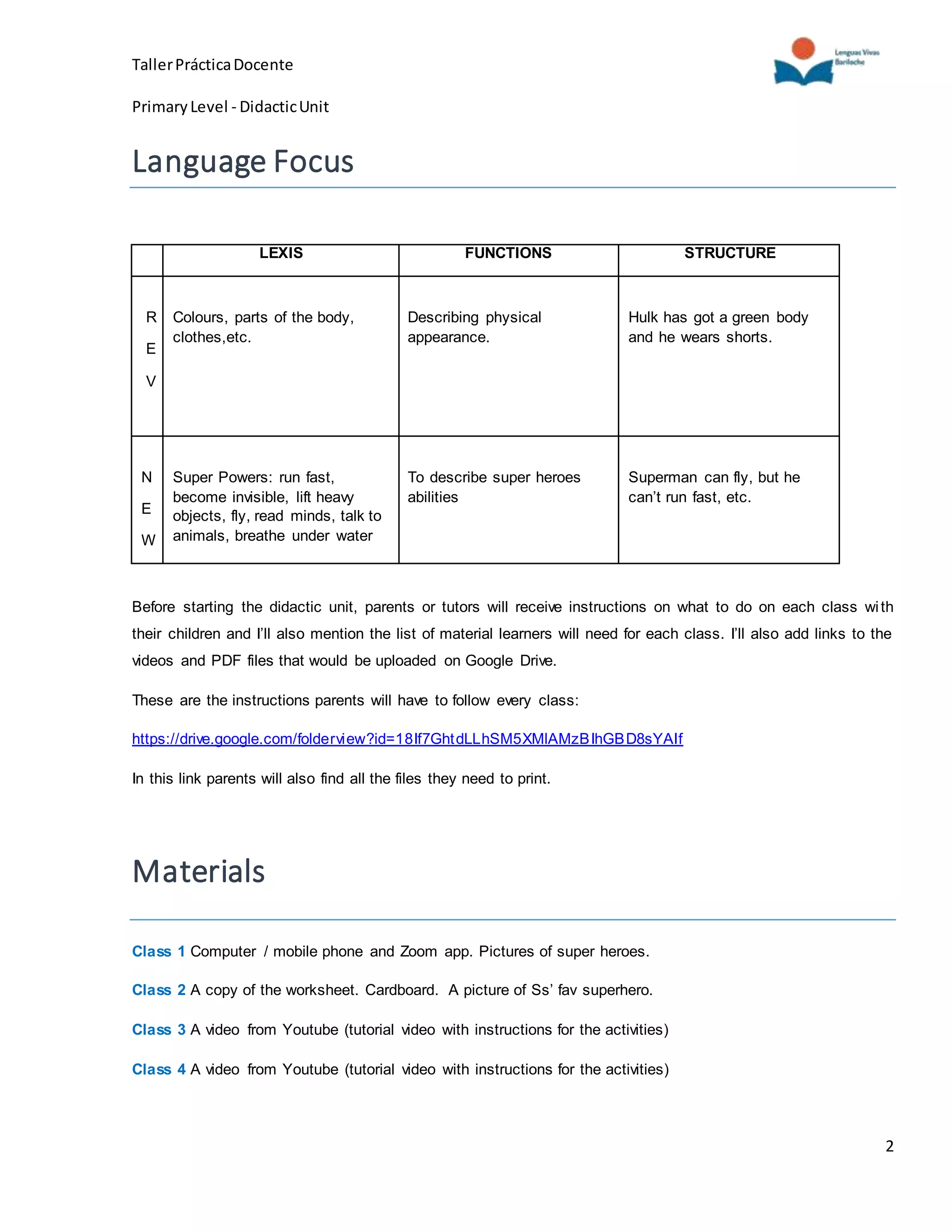 Didactic unit - Primary level | DOCX