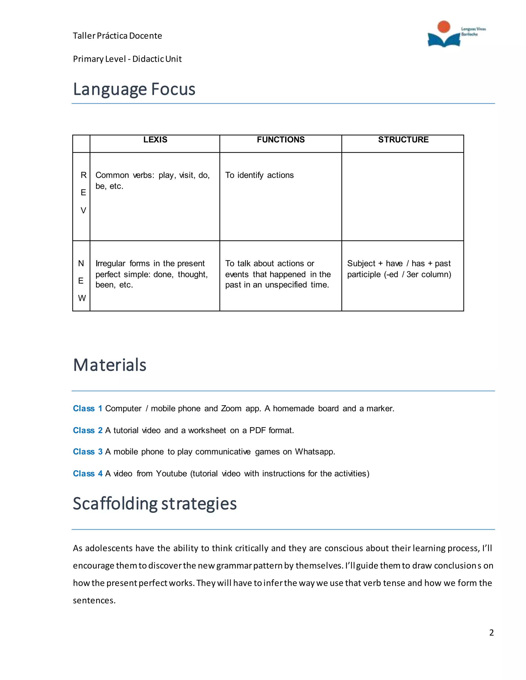 Mock didactic unit - Secondary level | PDF