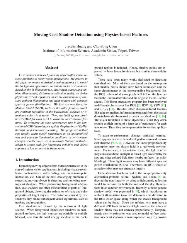 Moving Cast Shadow Detection Using Physics-based Features (CVPR 2009) | PDF