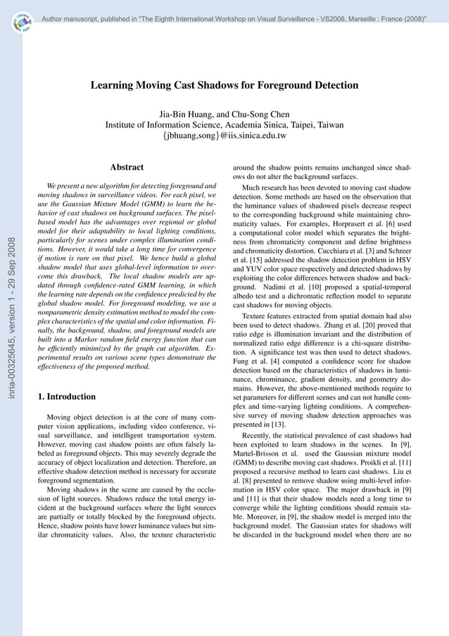 Learning Moving Cast Shadows for Foreground Detection (VS 2008) | PDF