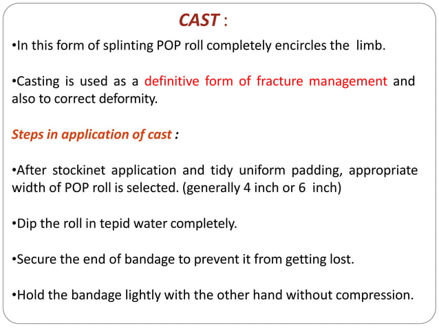 POP PLASTER AND CAST TECHNIQUES | PPTX | First Aid | Injuries