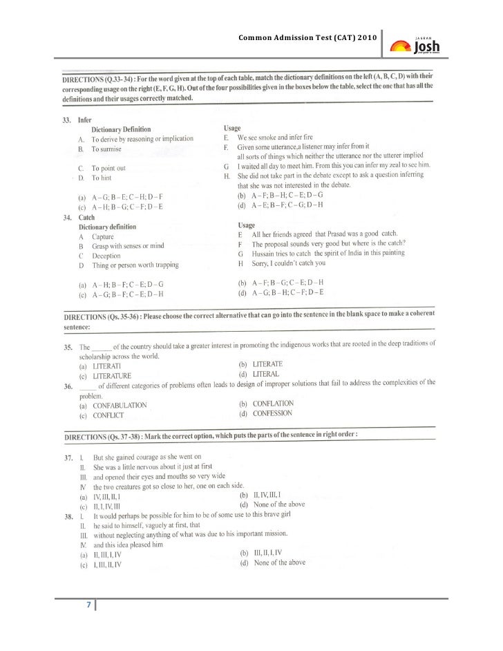 Cat QUESTION PAPER 2010