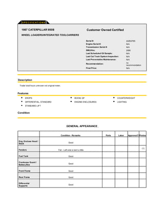 CAT 950B 22Z02795 WHEEL LOADER INSPECTION REPORT | PDF