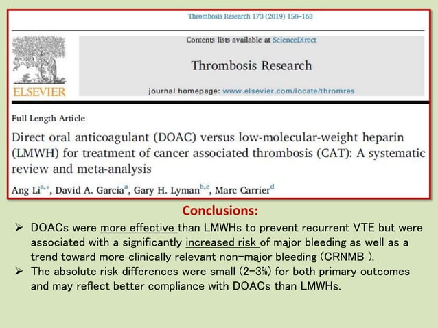 Cancer-Associated Thrombosis.From LMWH to DOACs | PPTX | Blood ...
