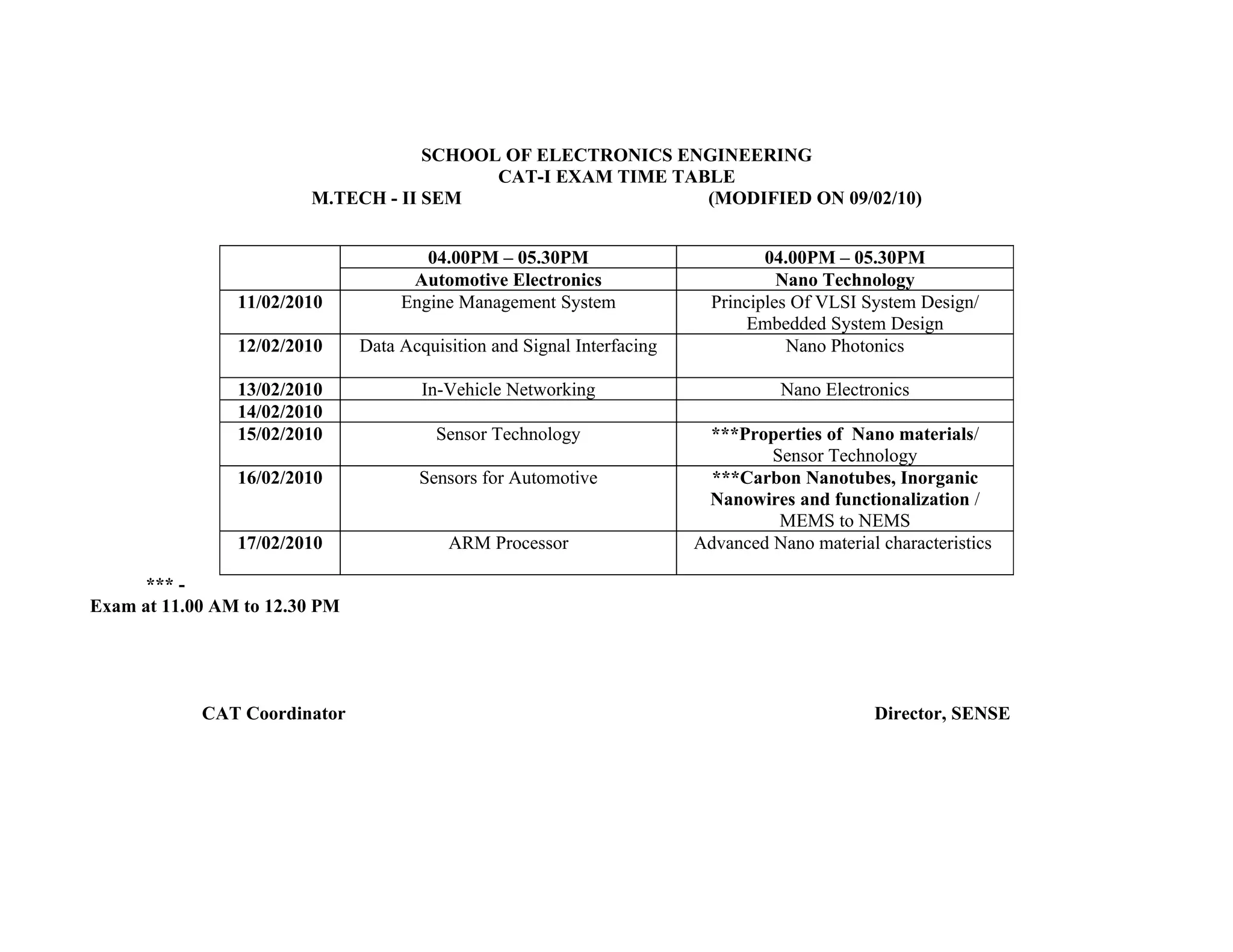 Cat I Master Time Table | DOC