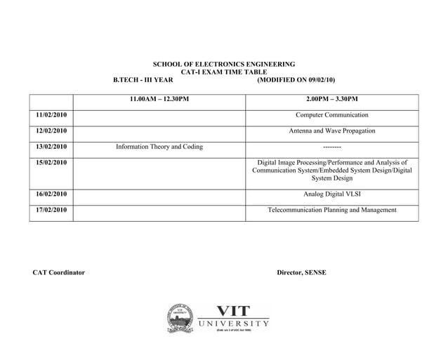 Cat I Master Time Table | PPT