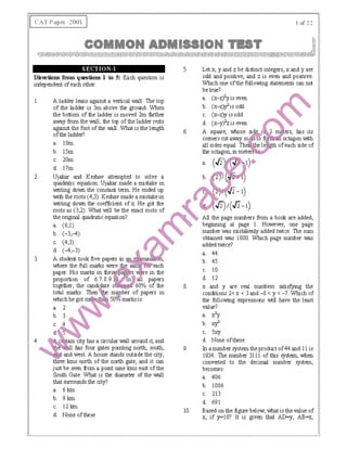 CAT 2001 Previous Year Question Paper with Answer Key | PDF