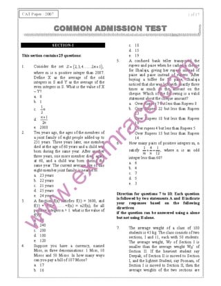 CAT 2007 Previous Year Question Paper with Answer Key | PDF