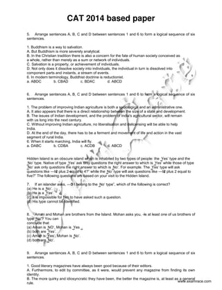 CAT 2014 Previous Year Question Paper with Answer Key | PDF