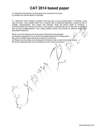 CAT 2014 Previous Year Question Paper with Answer Key | PDF