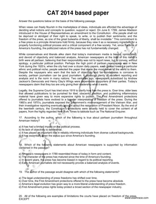 CAT 2014 Previous Year Question Paper with Answer Key | PDF