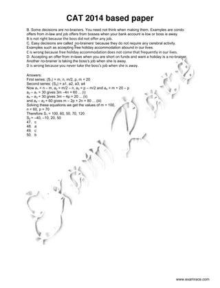 CAT 2014 Previous Year Question Paper with Answer Key | PDF
