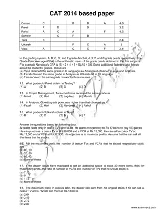 CAT 2014 Previous Year Question Paper with Answer Key | PDF