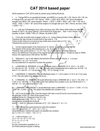 CAT 2014 Previous Year Question Paper with Answer Key | PDF