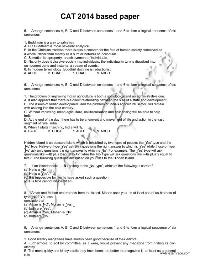 CAT 2014 Previous Year Question Paper with Answer Key