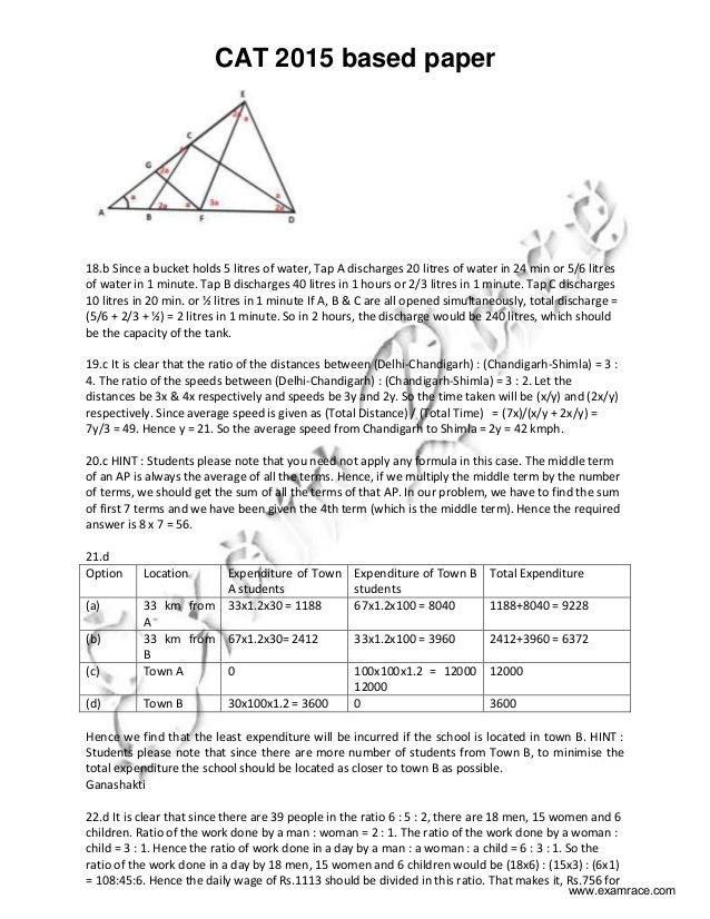 CAT 2015 Previous Year Question Paper with Answer Key