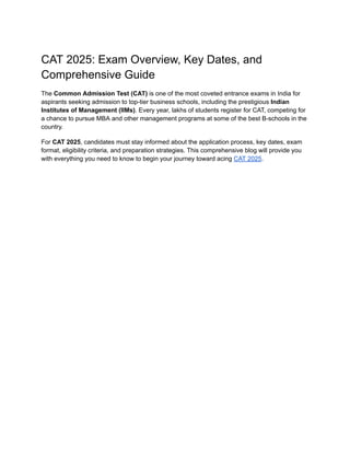 CAT 2025 Exam Overview Key Dates and Comprehensive Guide | PDF