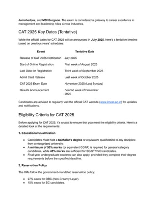 CAT 2025 Exam Overview Key Dates and Comprehensive Guide | PDF