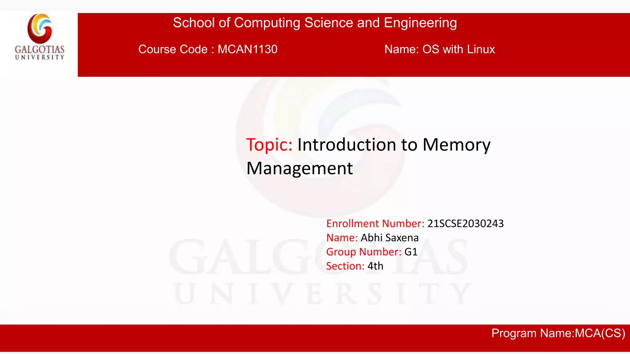 Memory management based on MCA | PPT