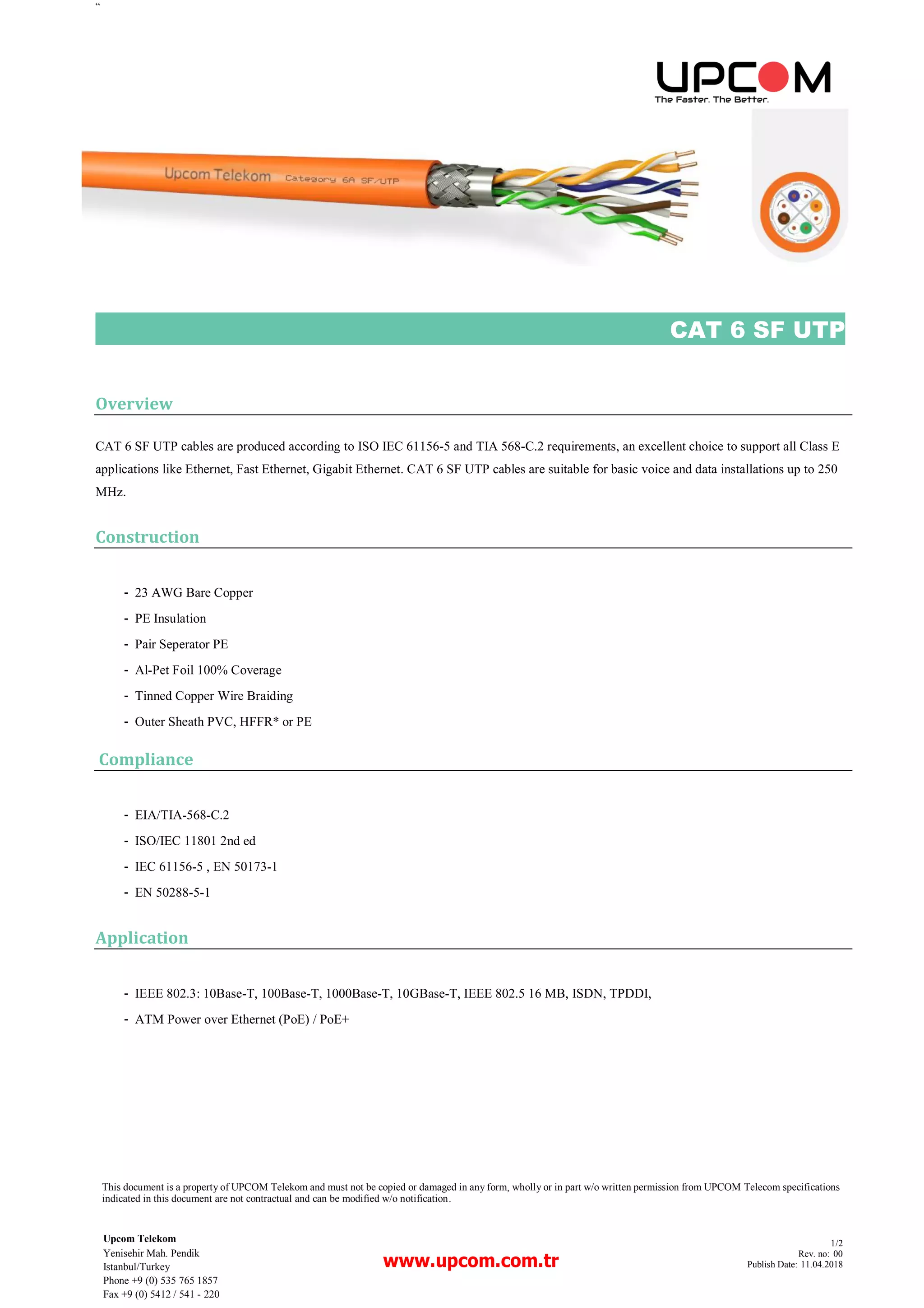 Cat6 sf utp data lan cable network - upcom | PDF