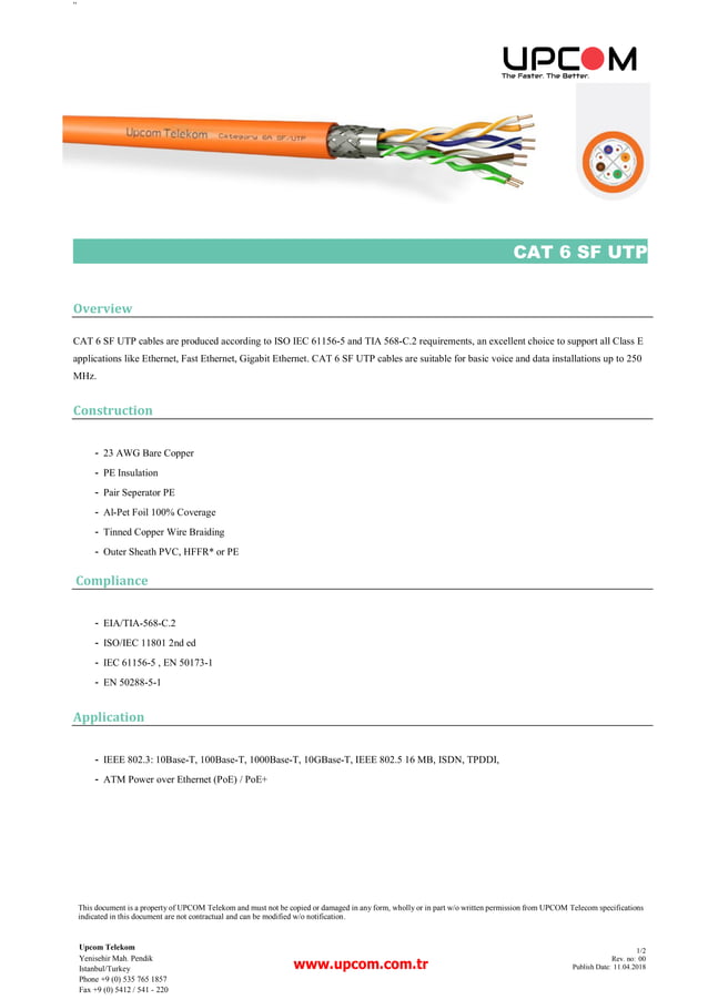 Cat6 sf utp data lan cable network - upcom | PDF