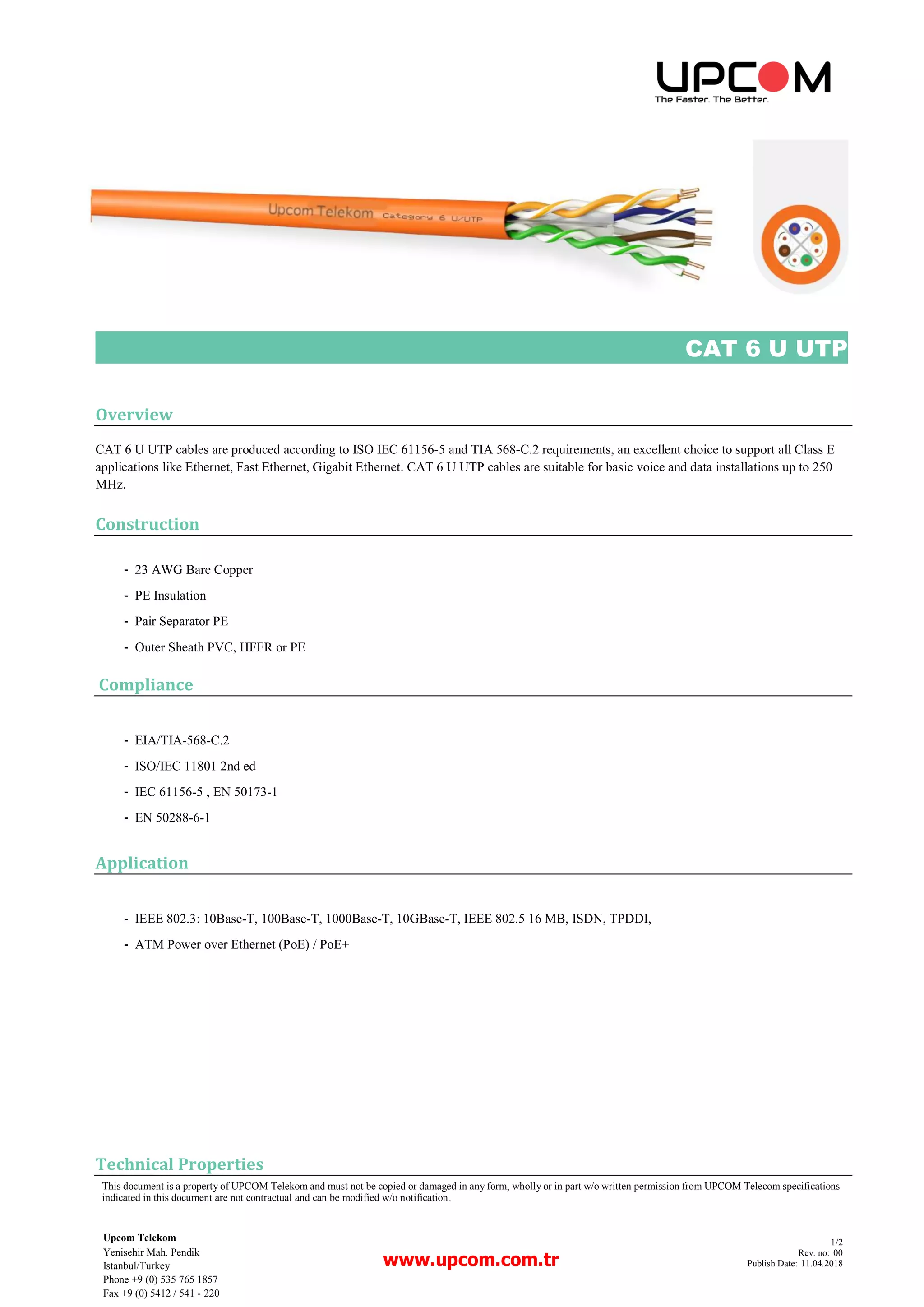 Cat6 u utp data lan cable - upcom | PDF
