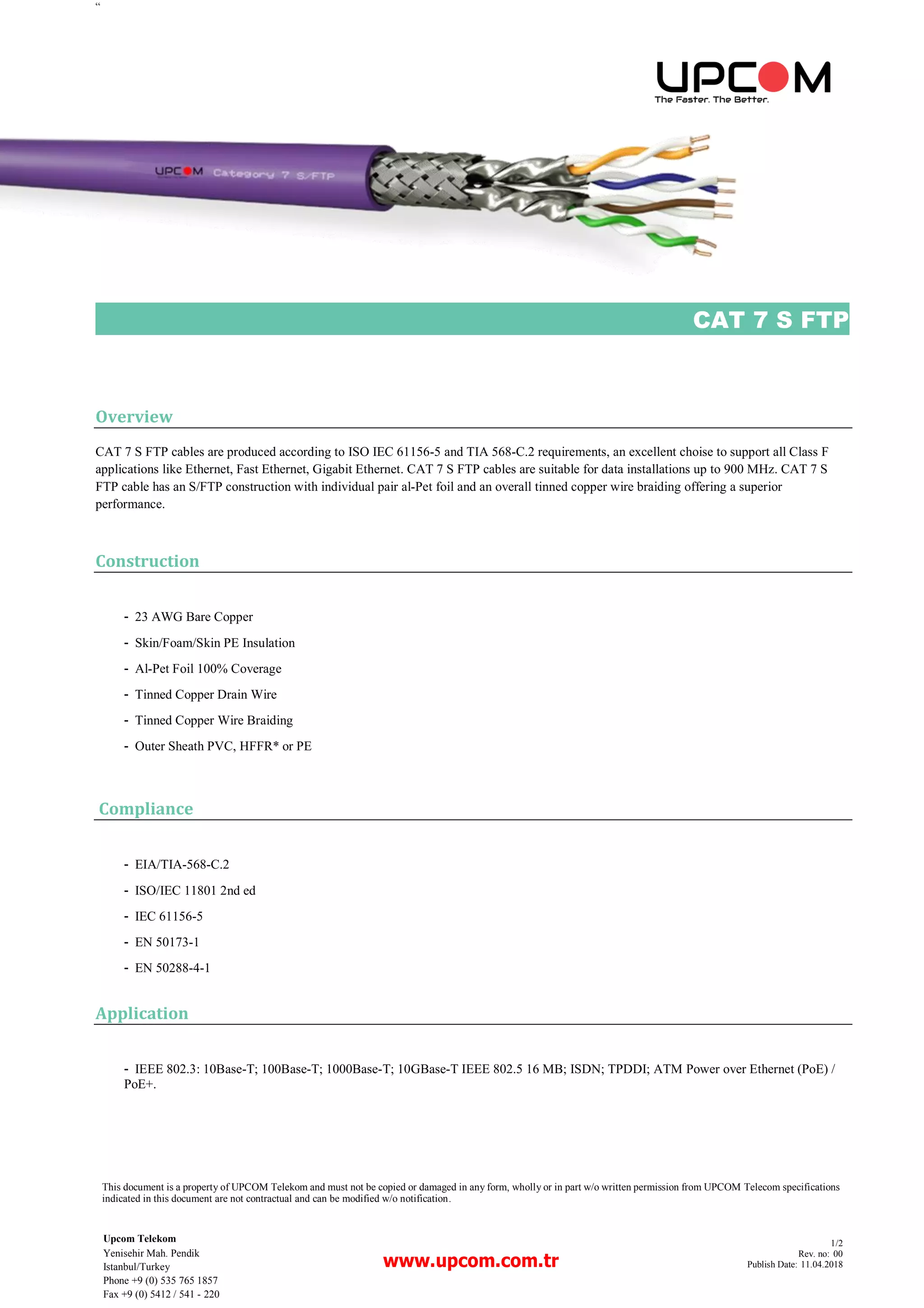 Cat 7 s ftp data lan cables - upcom | PDF
