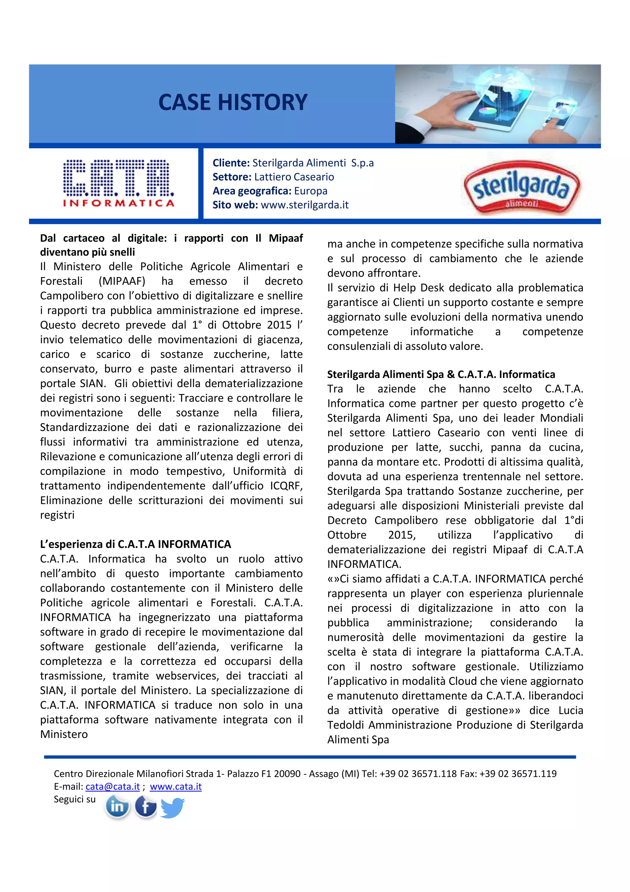 Cata Informatica-Case study Sterilgarda Alimenti spa | PDF