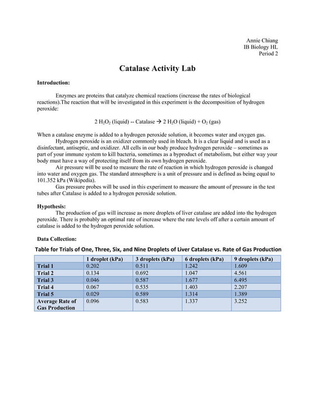 Catalase lab report | DOCX | Chemistry | Science