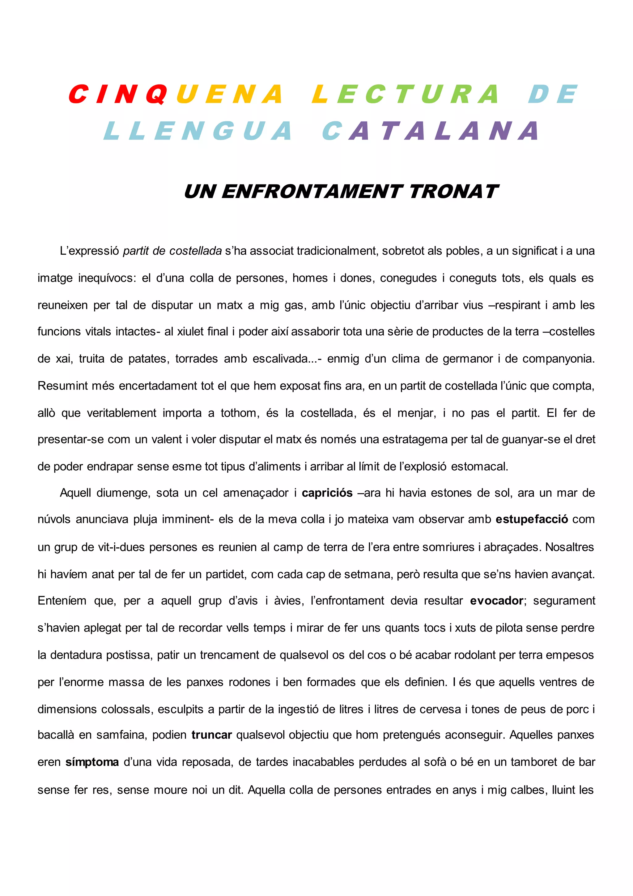 Català, cinquena lectura | DOCX