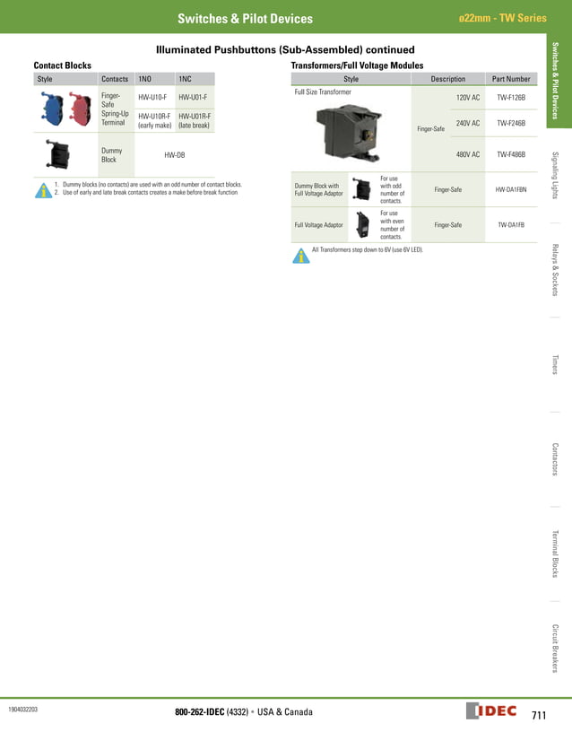 Catalog đèn báo nút nhấn công tắc IDEC (Nhật Bản) - dòng TW | PDF