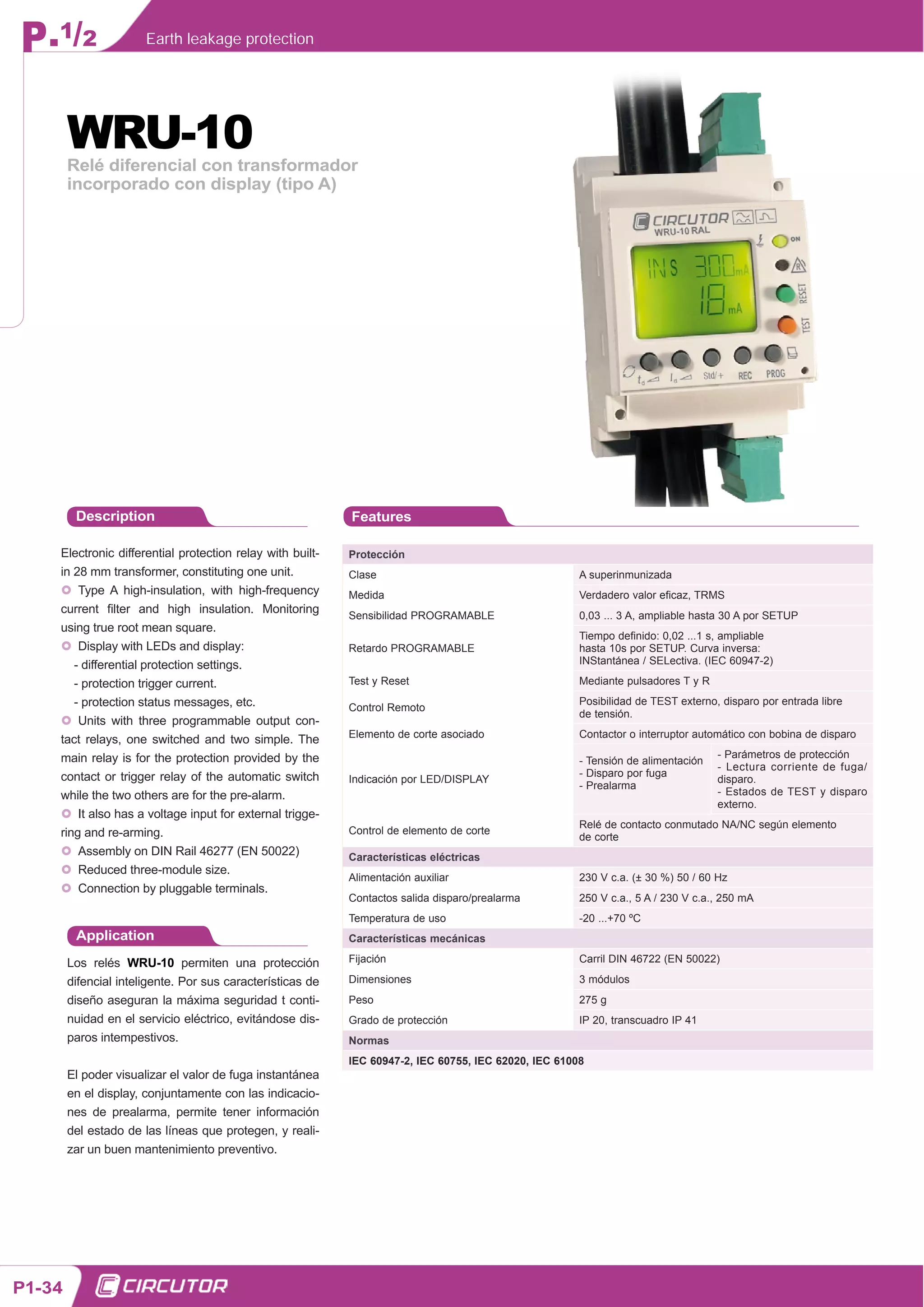Catalog relay bảo vệ Circutor dòng RGE | PDF