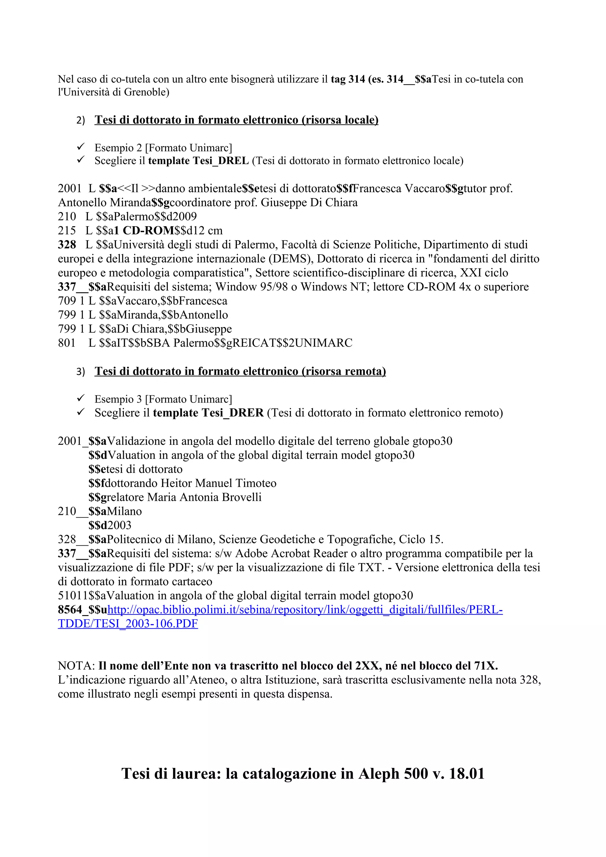 Catalogazione delle tesi di laurea e di dottorato | DOC