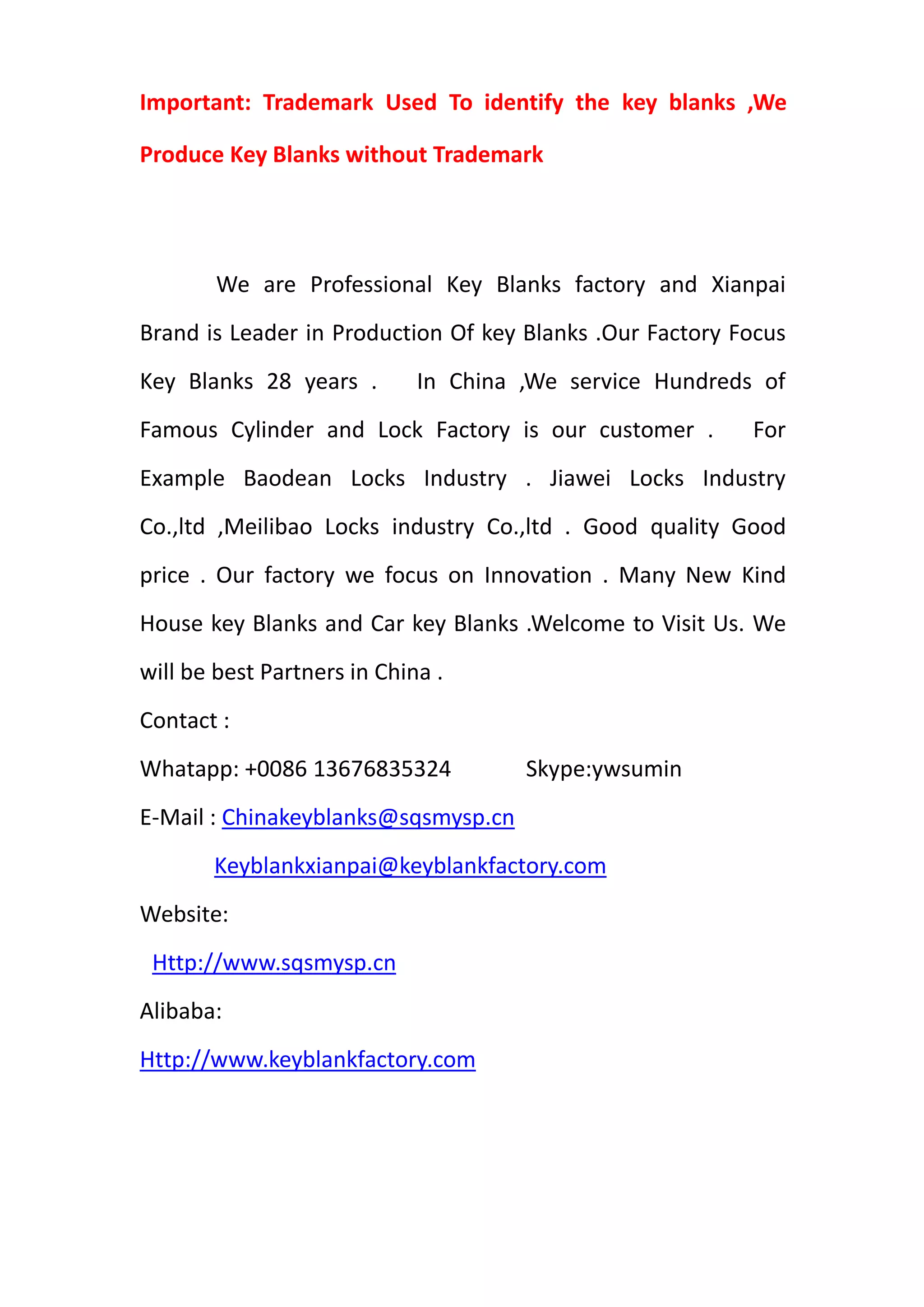 key blanks catalogue PDF Xianpai | PDF